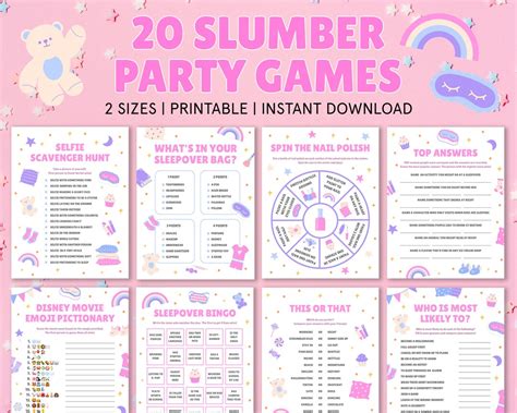 Slumber Party Game Bundle Sleepover Games Pink Birthday Party Teen