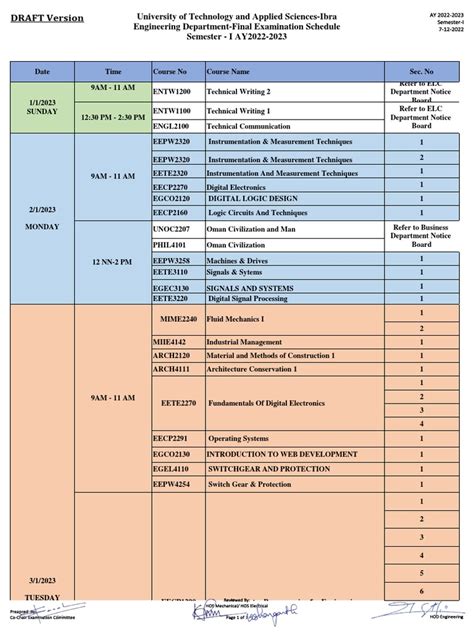 Final Examination Schedule Sem I Ay2022 23 Draft V1 12 8 2 Pdf Pdf
