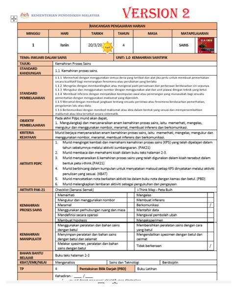 RPH Sains Tahun 4 2025 2026 Version 2 RPH PAK21 Sains Tahun 4