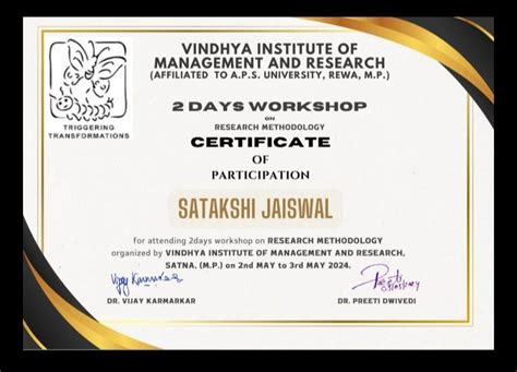 I Had Completed My 2 Days Workshop On Research Methodology Satakshi