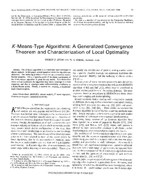 pdf k means type algorithms a generalized convergence theorem and