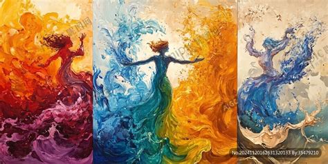 Ai创作图舞蹈挂画舞蹈背景 酒店舞蹈挂画水粉舞者 冷暖色对比 四季之神 冷暖色调对比 色彩奔放油画风格 魔力无框画 飞天仙女系列 舞蹈绘画舞蹈油画 液态无框画 跳动的颜色 舞蹈人物舞蹈抽象画