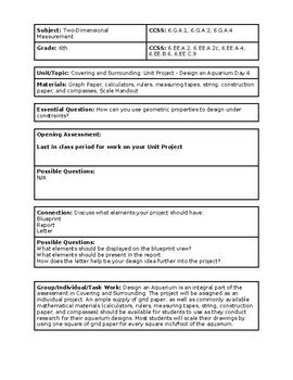 Th Grade CMP Lesson Plan Covering And Surrounding Unit Project Pt