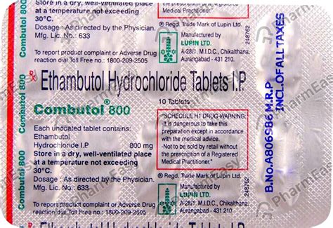 Combutol 800 Mg Tablet 10 Uses Side Effects Price And Dosage Pharmeasy