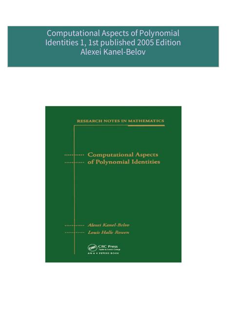 Get Computational Aspects Of Polynomial Identities 1 1st Published