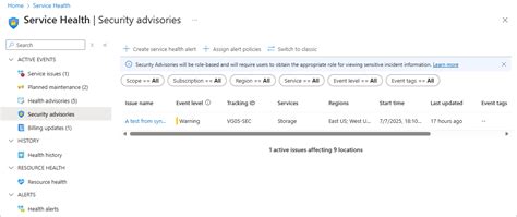 View And Access Security Advisories Azure Service Health Microsoft Learn