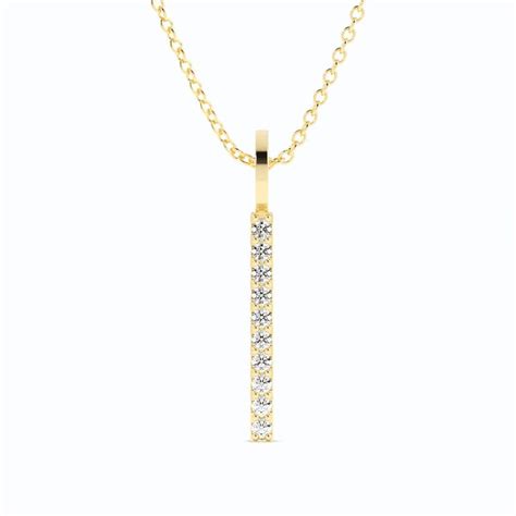 Round Lab Grown Diamond Vertical Bar Pendant Necklace Luvari