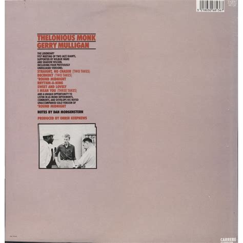 Round Midnight Lp X 2 By Thelonius Monk Gerry Mulligan Double LP