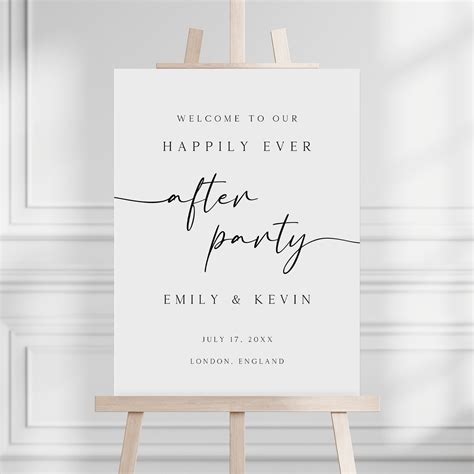 Happily Ever After Party Welcome Sign Editable Minimalist Wedding