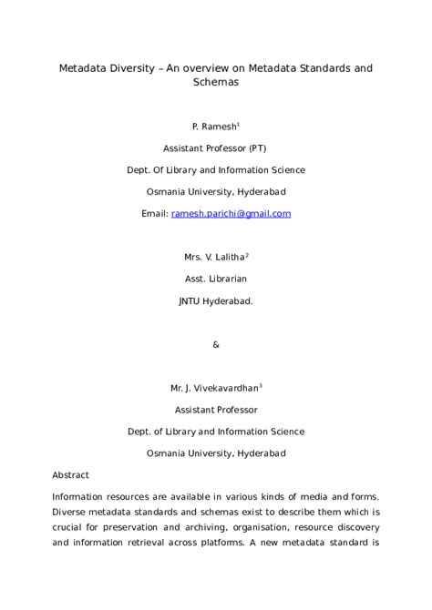 doc metadata diversity an overview on metadata standards and schemas