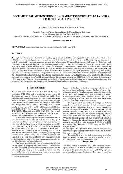 Pdf Rice Yield Estimation Through Assimilating Satellite Data Into A Crop Simumlation Model
