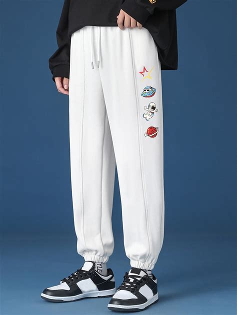 للرجال بناطيل رياضي رائد فضاء مع طباعة كوكب مدرز تفاصيل رباط