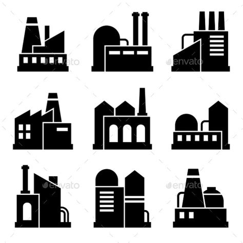 工厂和电力工业建筑图标——建筑对象集factory And Power Industrial Building Icon Set