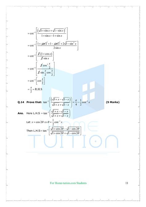 Important Questions For Class 12 Maths Chapter 2 Inverse Trigonometric
