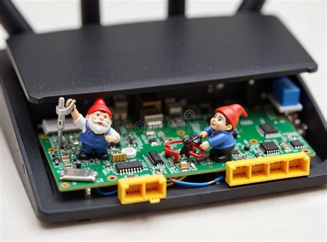 Tiny Engineer In A Microworld Setting Repair Electronics Inside An Open Wi Fi Router