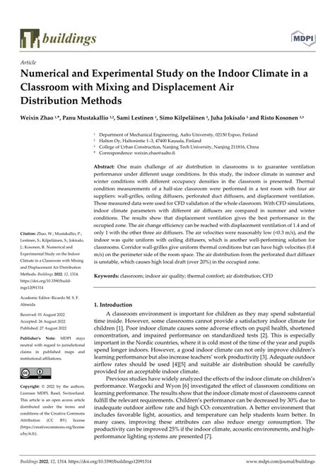 PDF Numerical And Experimental Study On The Indoor Climate In A