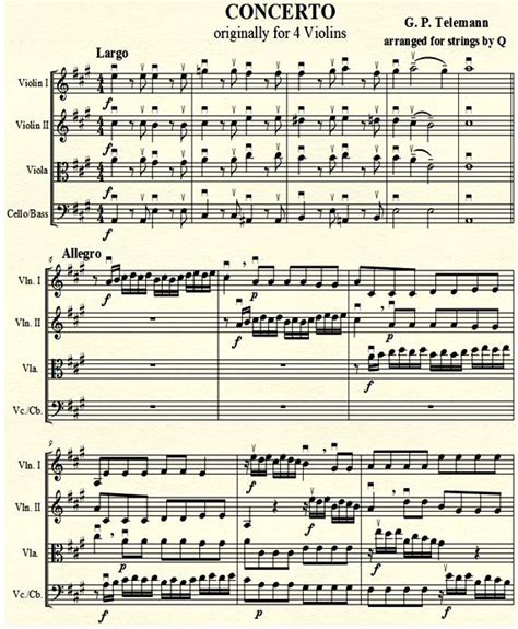TELEMANN CONCERTO In A MAJOR 1 StringQuest