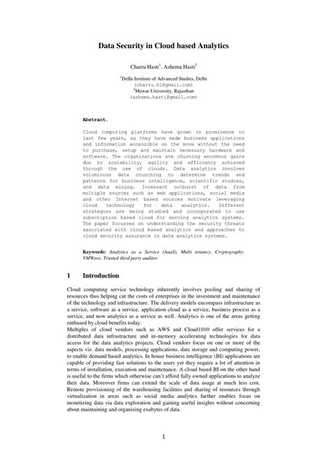 Pdf Data Security In Cloud Based Analytics