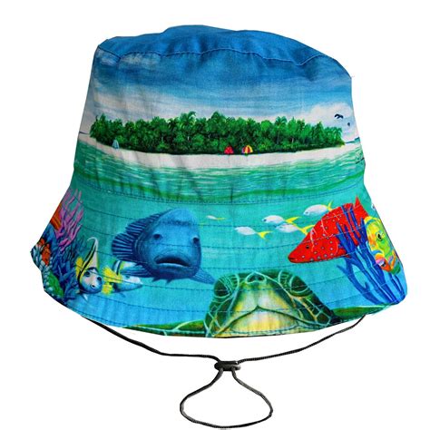 Turtle And Island Bucket Hat Adult Size Tropical Souvenirs