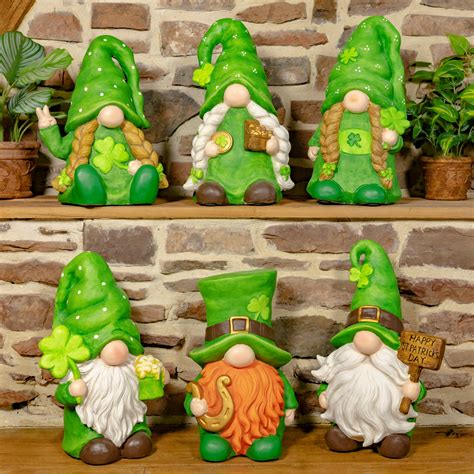 The Shamrocks Set Of 6 Assorted St Patrick S Day Garden Gnomes