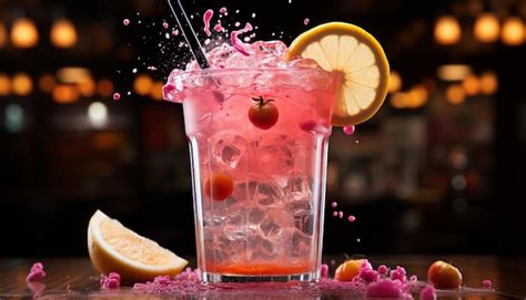 Premium Ai Image Refreshing Cocktail With Ice Fruit And Citrus