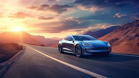 Car Driving Down The Road In Beautiful Sky Stock Image Image Of