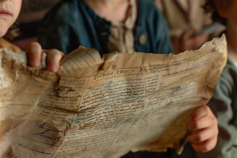 Closeup Of Weathered Copy Of The Declaration Of Independence Premium