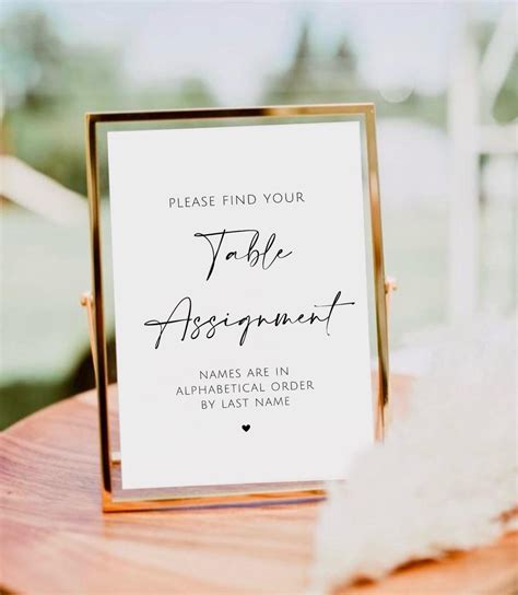 Minimalist Table Assignment Sign Wedding Name Card Sign Printable