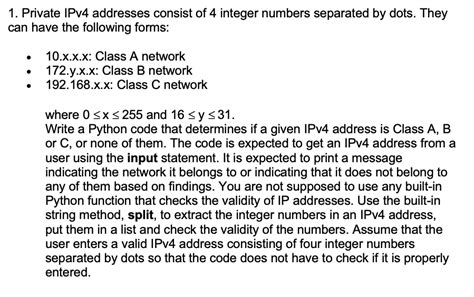 Solved 1 Private Ipv4 Addresses Consist Of 4 Integer