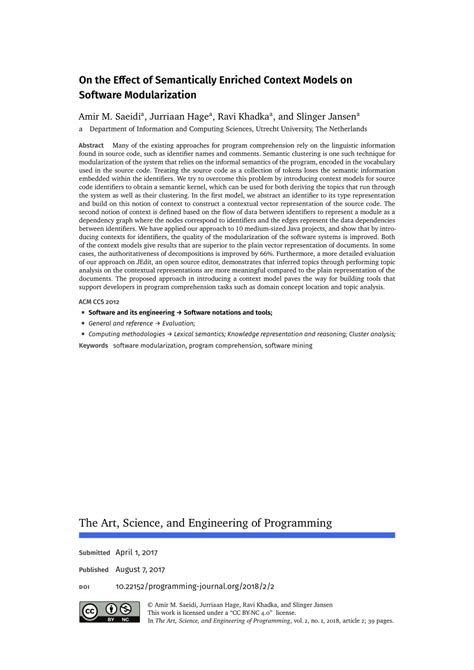 Pdf On The Effect Of Semantically Enriched Context Models On Software