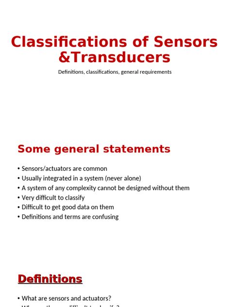 Classifications Of Sensors Transducers Lect01 Pdf Sensor Actuator