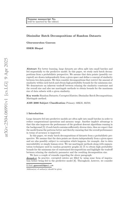 Pdf Dissimilar Batch Decompositions Of Random Datasets