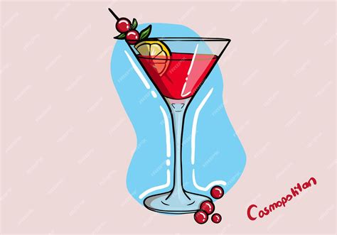 Premium Vector Cosmopolitan Cocktail In Martini Glass Garnished With