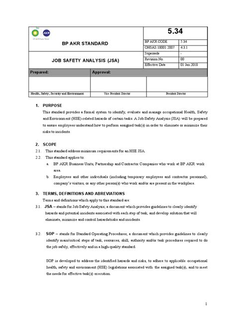 Standard Jsa Job Safety Analysis Pdf