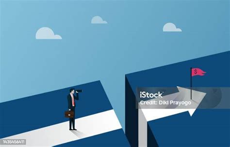 자신의 목표를 달성하기 위해 갭 장애물에 직면 한 사업가 장애물과 극복 개념 벡터 일러스트 레이 션 개념에 대한 스톡 벡터 아트