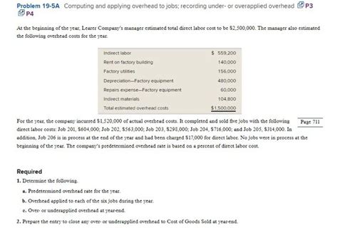 Solved Problem A Computing And Applying Overhead To Chegg