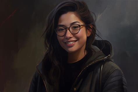 Premium Ai Image A Woman Wearing A Black Jacket And Glasses Smiles