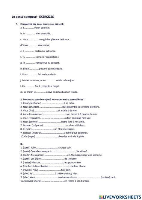 Passé Composé 2 Free Interactive Worksheets 5331510