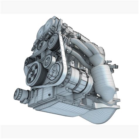 색상 구분된 부품이 있는 상세한 자동차 엔진 3d 모델 다운로드 엔진 On