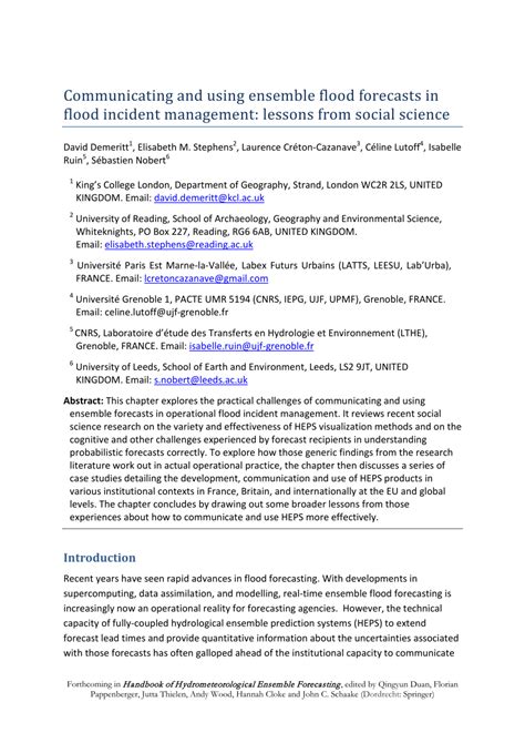 Pdf Communicating And Using Ensemble Flood Forecasts In Flood
