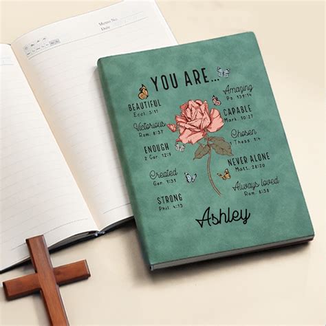 Custom Name Birth Flower Bible Verses Notebook A5 Leather Floral Prayer Journal Devotional