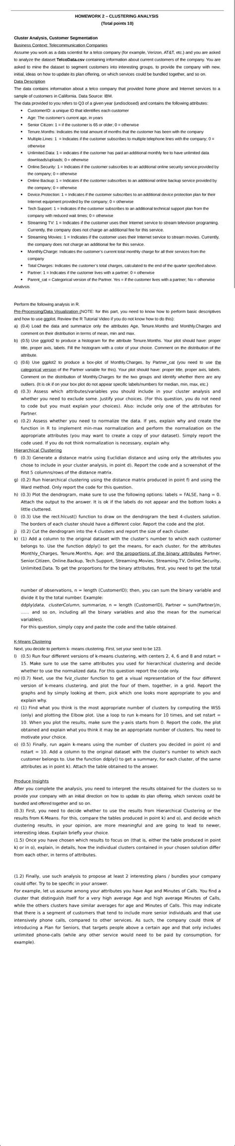 R Language Clustering Homework