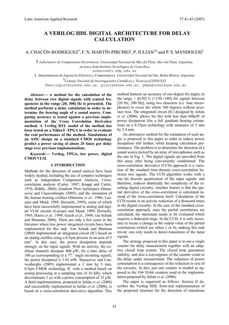 Pdf A Verilog Hdl Digital Architecture For Delay Calculation