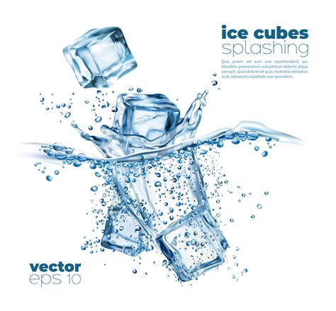 Ice Cubes Falling Into Water With Splash Bubbles 23527332 Vector Art At