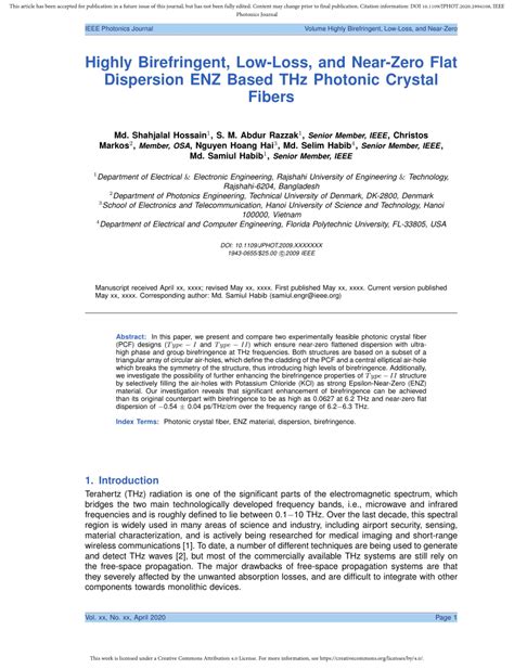 Pdf Highly Birefringent Low Loss And Near Zero Flat Dispersion Enz