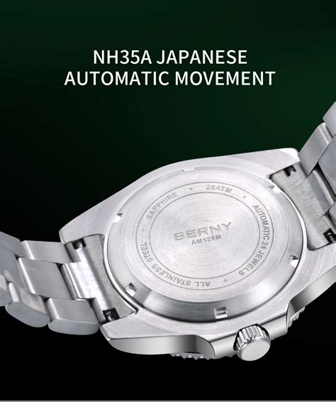 BERNY Men S Automatic Mechanical Super Luminous Seiko NH35 Diver Watch