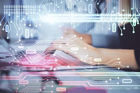 Premium Photo Multi Exposure Of Woman Hands Working On Computer And Data Theme Hologram