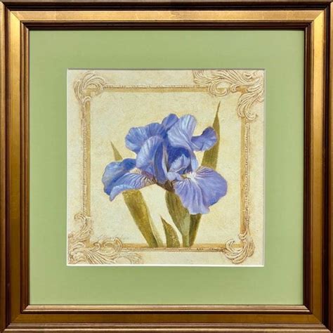 Gloria Eriksen Embossed Blue Iris Custom Framed Art Floral Flower New Etsy