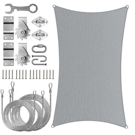 Colourtree 8 Ft X 12 Ft Gray Rectangle Sun Shade Sail Canopy With Hardware Kit Ck Tapr0812 9