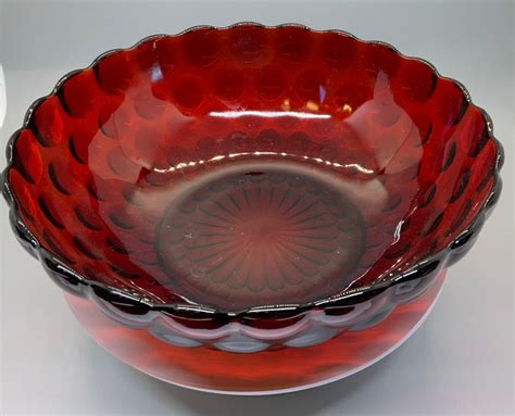 Anchor Hocking Bubble Glass Ruby Red Salad Bowl Etsy